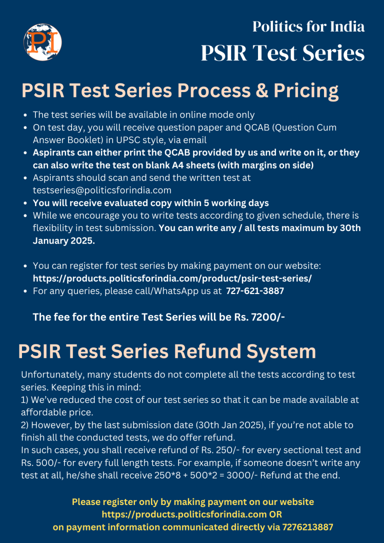 PSIR Test Series for Mains 2025 - Politics for India